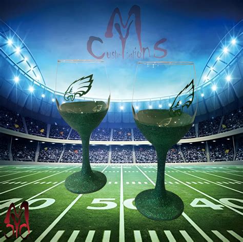 Philadelphia Eagles Wine Glasses Set Of 2 Etsy