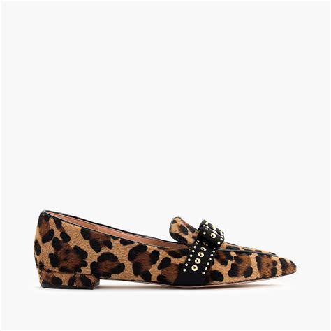 Jcrew Leather Gwen Flats In Leopard Calf Hair In Brown Lyst