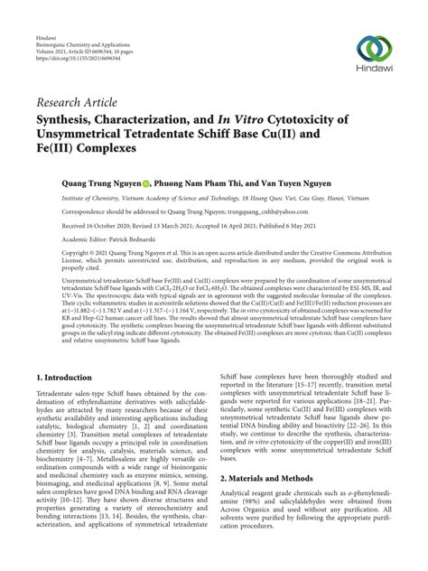 Pdf Synthesis Characterization And In Vitro Cytotoxicity Of