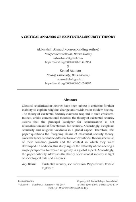 Pdf A Critical Analysis Of Existential Security Theory