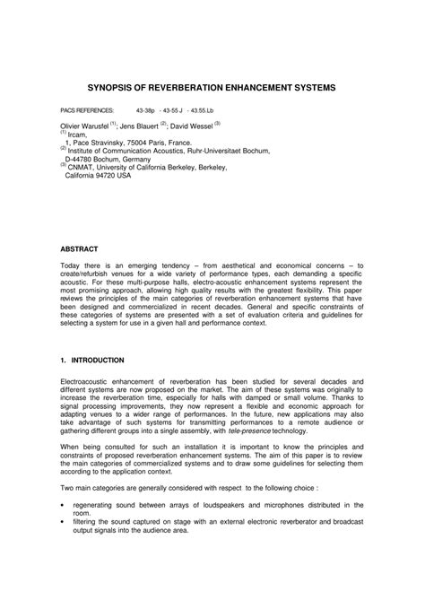 Pdf Synopsis Of Reverberation Enhancement Systems