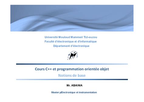 Cours 1 Exercices Of C Language Cours C Et Programmation Orientée Objet Mr Abainia