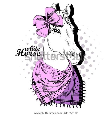 Encontre Imagens Stock De Vector White Horse Bow Hand Drawn Em Hd E