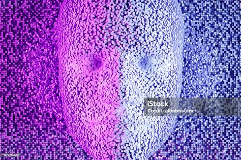 Artificial Intelligence Deep Learning Technology Background Dissolving Human Face With Cube