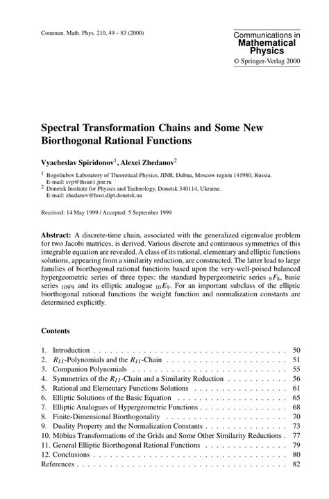Pdf Spectral Transformation Chains And Some New Biorthogonal Rational Functions