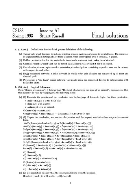 Final Exam Solution Introduction To Artificial Intelligence Compsci