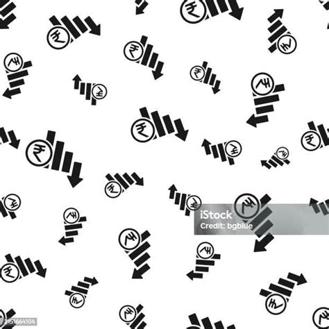 Indian Rupee Rate Decrease Seamless Pattern Icons On White Background Stock Illustration