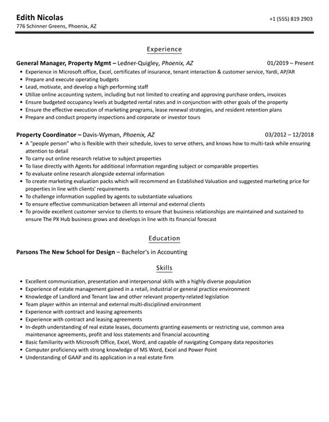 Property Resume Samples Velvet Jobs