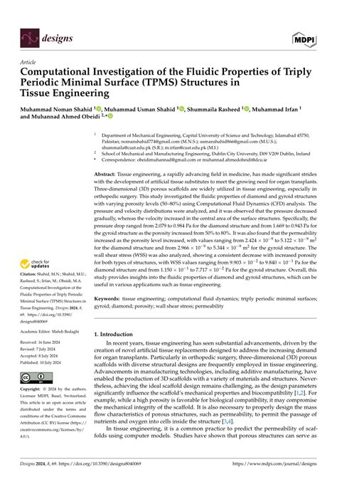 Pdf Computational Investigation Of The Fluidic Properties Of Triply Periodic Minimal Surface