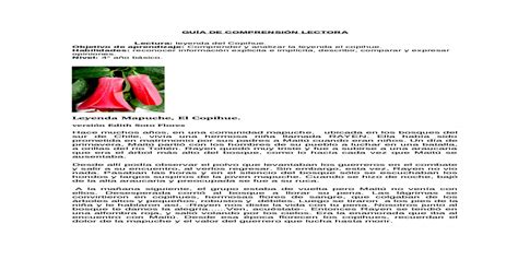 Guía De Comprensión Lectora La Leyenda Del Copihue Doc Document