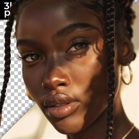 A Woman With Long Hair And A Braided Hair Looks At The Camera Premium