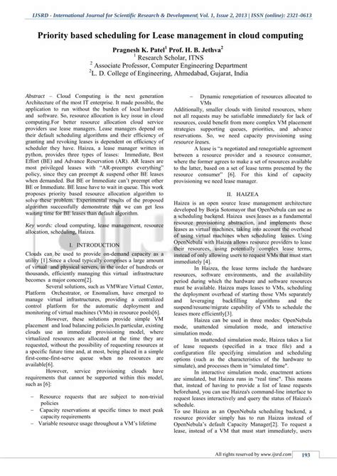 Pdf Priority Based Scheduling For Lease Management In Cloud Computing Dokumentips