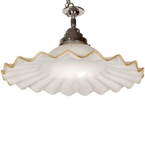 Art Deco Ceiling Pendant Light With Large Fluted Opal Gold Trimmed