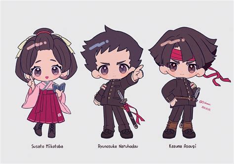 Ryunosuke Naruhodo Kazuma Asogi And Susato Mikotoba Ace Attorney And