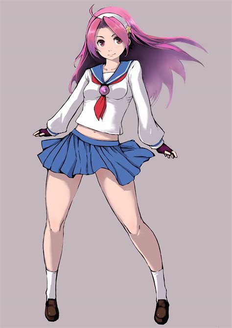 Safebooru 1girl Ahoge Asamiya Athena Blue Skirt Breasts Fingerless