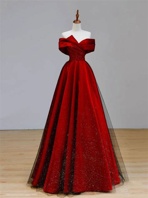 A Line Tulle Burgundy Long Prom Dress Burgundy Formal Dresses Shopluu