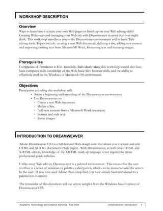 Dw Cs Introduction PDF Web Design And HTML Internet