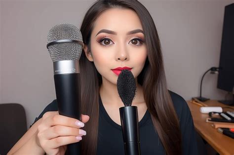 Asmr Microphone With Makeup Brush For Sound Premium Ai Generated Image