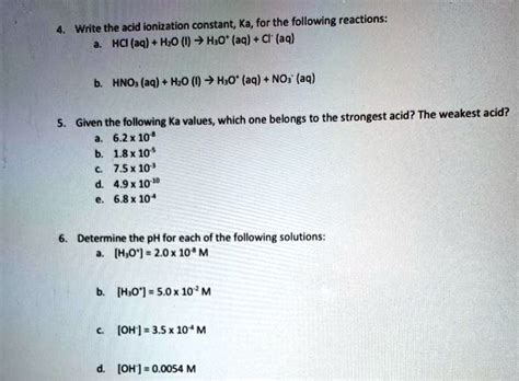 write the acid ionization constant ka for the following reactions hci
