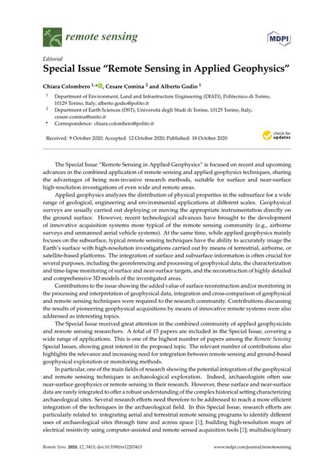 Pdf Editorial Special Issue Remote Sensing In Applied Geophysics