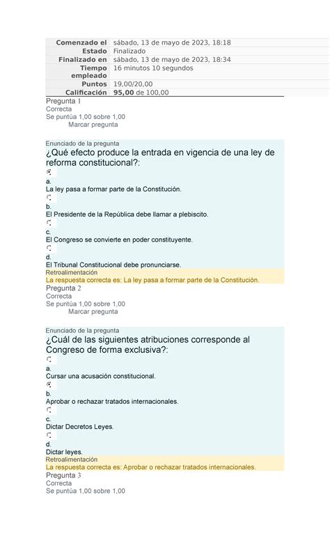 Examen Derecho Constitucional Comenzado El Sábado 13 De Mayo De 2023