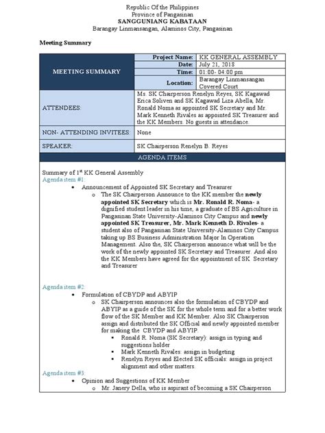 Kk Assembly Meeting Summary Download Free Pdf Government