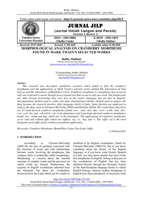 Pdf Morphological Analysis On Cranberry Morpheme Found In Mark Twain
