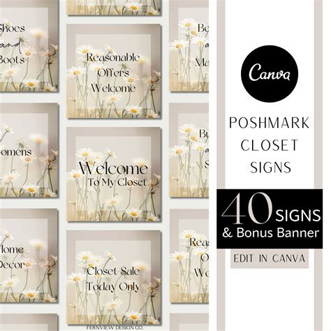 Editable Poshmark Closet Signs Boho Daisy Customizable Poshmark