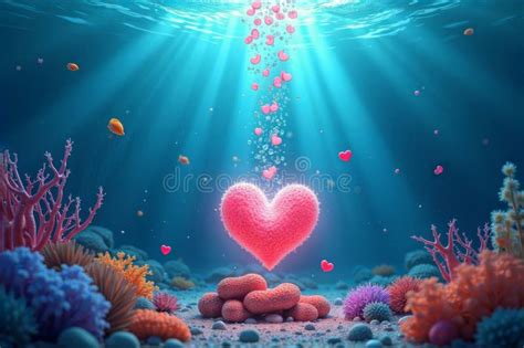Heart Shaped Coral Reef Underwater With Bubbles And Fish Generative Ai