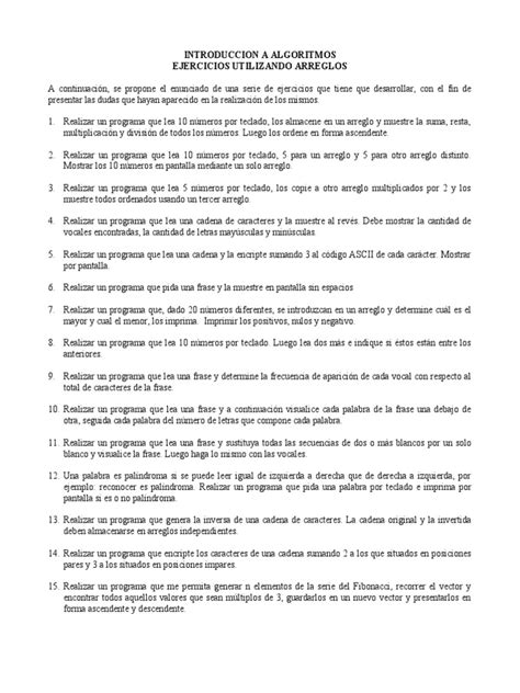 Ejercicios De Algoritmos Con Arreglos 2019 Pdf Estructura De Datos