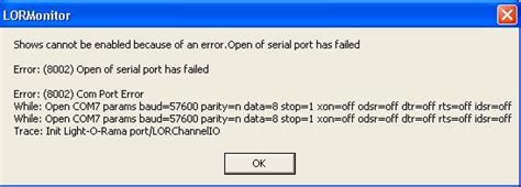 open of serial port has failed error 8002 lor s3 s4 software suite