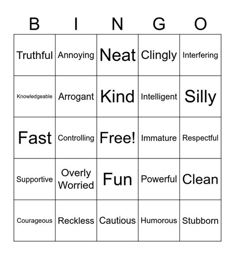 Connotative Words Bingo Card