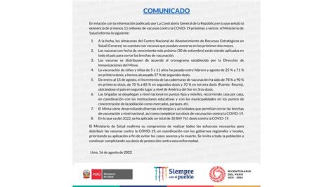 Minsa Niega Tener Vacunas Por Vencer En Los Almacenes De Cenares Infobae