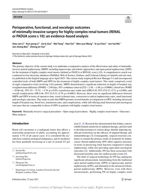 Perioperative Functional And Oncologic Outcomes Of Minimally Invasive Surgery For Highly