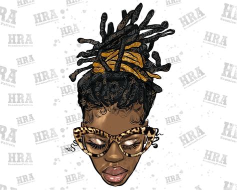 Afro Messy Bun With Locs Png Sublimation Design Black Woman Etsy