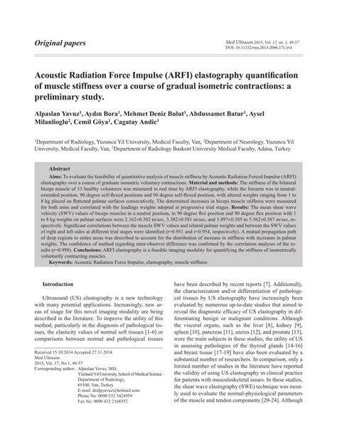 Pdf Acoustic Radiation Force Impulse Arfi Elastography