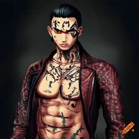 Anime Character With Face Tattoos And Leather Jacket On Craiyon