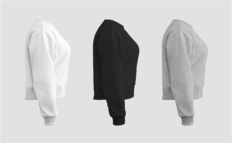 화이트 블랙 헤더 크롭 스웨트셔츠 템플릿 3d 렌더링 디자인 브랜딩 상거래를 위한 여성용 셔츠 집합 0명에 대한 스톡 사진 및