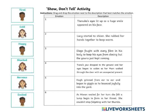 Show Dont Tell Activity For Narrative Writing Online Exercise For