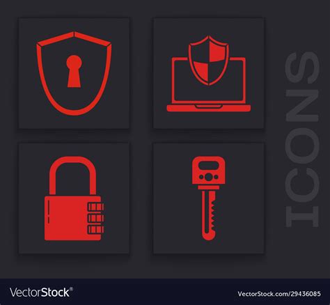 Set Key Shield With Keyhole Laptop Protected Vector Image