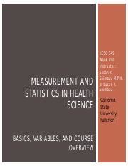 Week One Biostatistics Overview And Sampling MEASUREMENT AND STATISTICS IN HEALTH SCIENCE