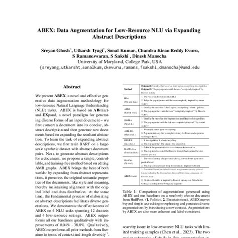 abex data augmentation for low resource nlu via expanding abstract