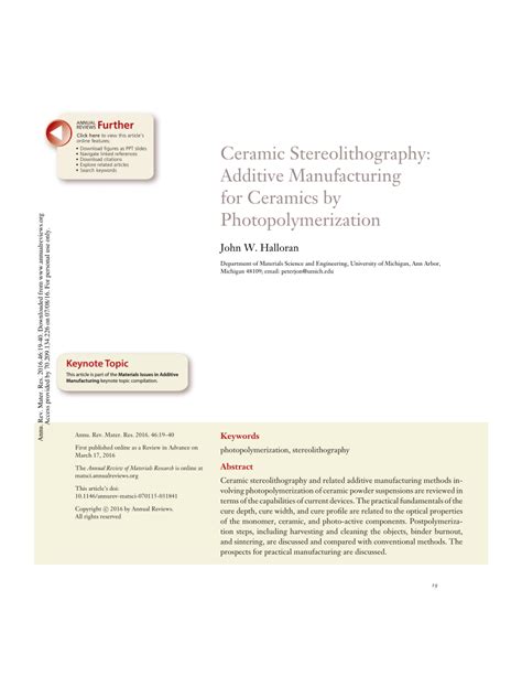 Pdf Ceramic Stereolithography Additive Manufacturing For Ceramics By Photopolymerization