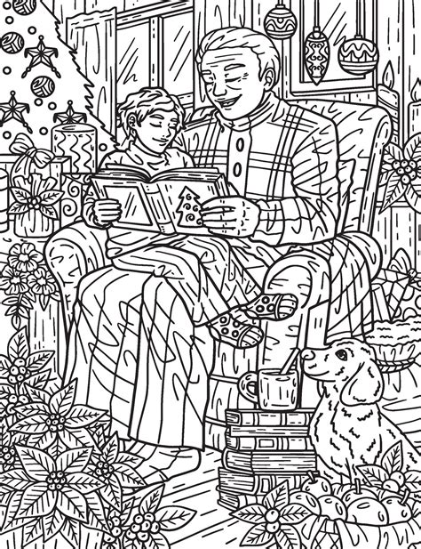 Christmas Grandpa Grandson Adults Coloring Page 25374883 Vector Art At