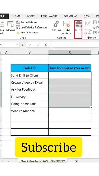 How To Create Checkbox To Do List In Excel Shorts Excel Exceltips