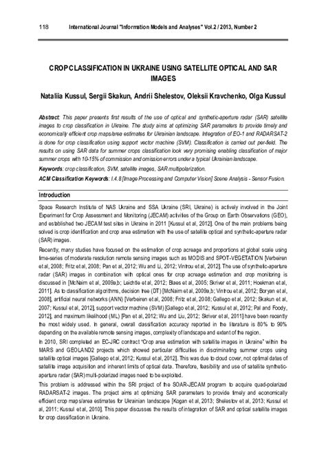 Pdf Crop Classification In Ukraine Using Satellite Optical And Sar Images