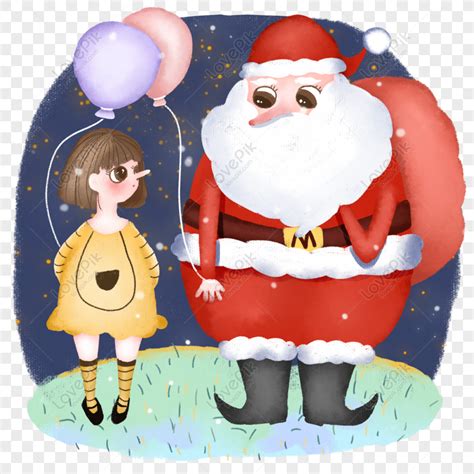 산타 클로스와 어린 소녀 크리스마스 야간 상호 작용 손으로 그린 어린이 삽화가 상업 요소 수 있습니다 Png 일러스트 무료 다운로드 Lovepik