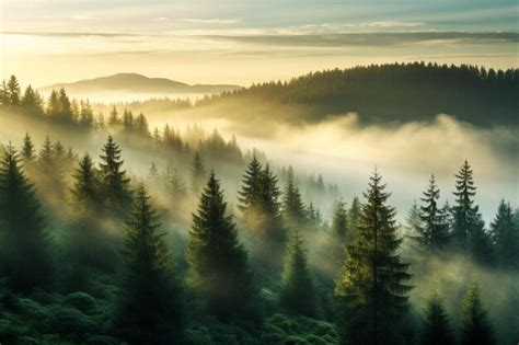Premium Photo A Forest With Trees And Fog In The Background