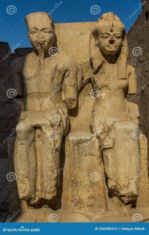 Statue Of King Tutankhamun And Wife At The Luxor Temple Egy Stock
