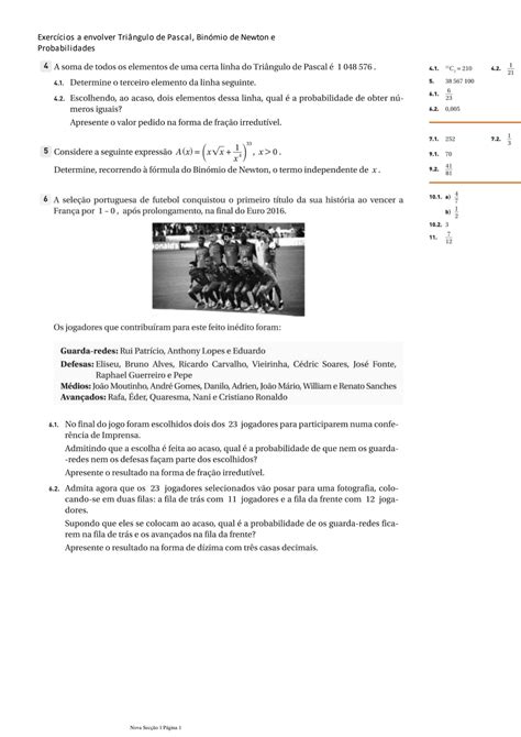 SOLUTION Ficha 6 Tria Ngulo De Pascal Bino Mio De Newton E